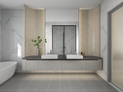 China Starry Gray Stainless Steel Bathroom Vanity with Curved Wood Panel for sale