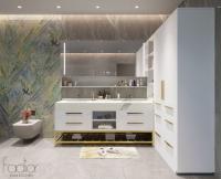 China White Stainless Steel Bathroom Vanity with Gold Frame | Wall-Mounted for sale