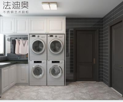 China White Stainless Steel Laundry Room Cabinet with Black Quartz Countertop for sale