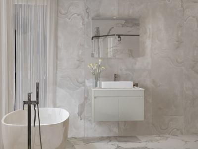 China Matte White Floating Stainless Steel Bathroom Vanity for sale