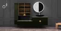 China Moss Green Wall Hung Bathroom Vanity with Quartz Countertop & LED Mirror for sale