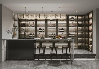 China Ash Gray U-Shaped Wine Cabinet with Frosted Glass Door & Grille Panels for sale