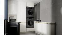 China White U-Shaped Laundry Cabinets with Gold Accents Stainless Steel for sale