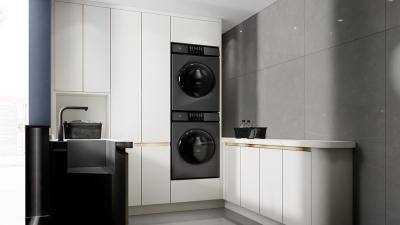 China White U-Shaped Laundry Cabinets with Gold Accents Stainless Steel for sale