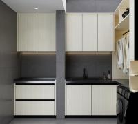 China Light Wood-Grain Stainless Steel Laundry Room Cabinets with LED Lighting for sale