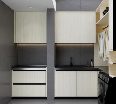 China Light Wood-Grain Stainless Steel Laundry Room Cabinets with LED Lighting for sale