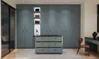 China Blue Grey Stainless Steel Walk-In Closet with Island & Black Mirrored Vanity for sale
