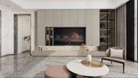 China Off-White Almond TV Cabinet with LED Display & Storage for sale