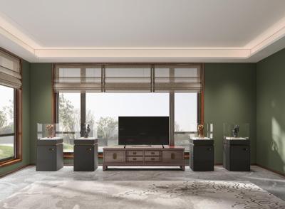 China Transitional Stainless Steel TV Cabinet With Vintage Wood Grain Finish for sale