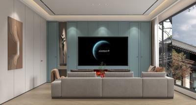 China Soft Blue Stainless Steel TV Cabinet with Integrated Lighting for sale