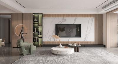 China Modern Wood Grain Stainless Steel TV Cabinet with Marble & LED for sale