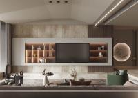 China White Stainless Steel TV Cabinet with LED Lighting & Open Shelving for sale