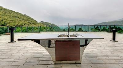 China Boat-Shaped Stainless Steel Outdoor Sink Cabinet - Rose Pink Wood Grain for sale