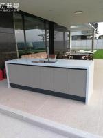 China Khaki-Gray Color Metal Outdoor Kitchen Cabinets With Extending Quartz Countertop for sale
