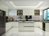 China Cream White Stainless Steel Kitchen Cabinets with Tea Crystal Glass for sale