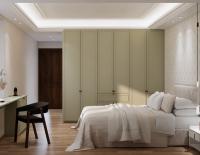 China Mung Bean Grey Stainless Steel Bedroom Wardrobe with Vanity Unit for sale