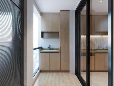 China Wood Grain Stainless Steel Balcony Storage Cabinet for sale