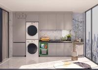 China Light Gray Stainless Steel Balcony Cabinet With Lotus Green Open Storage for sale