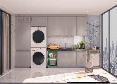 China Light Gray Stainless Steel Balcony Cabinet With Lotus Green Open Storage for sale