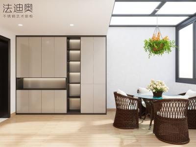 China Matte Beige Stainless Steel Balcony Cabinet With Open Shelves for sale