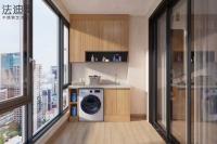 China Wood Grain Stainless Steel Balcony Cabinet with Washing Machine Space for sale