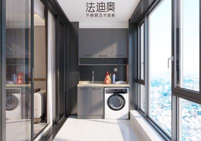China Meridian Gray Finish Stainless Steel Laundry Cabinet With Built In Water Guard Design for sale