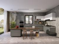 China Matte Grey Stainless Steel Kitchen Cabinets with Wood Island Countertop for sale