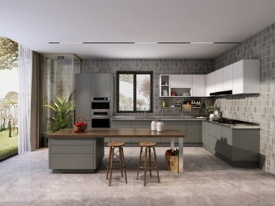 China Matte Grey Stainless Steel Kitchen Cabinets with Wood Island Countertop for sale