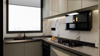 China Sleek And Functional Green Bean Grey L Shape Kitchen Cabinets Modern Style for sale