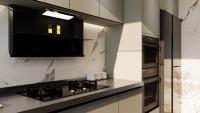 China Sleek And Functional Green Bean Grey L Shape Kitchen Cabinets Modern Style for sale