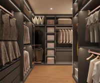 China Steel Elegance Modern Gray Walk-In Closet With Gold Accents for sale