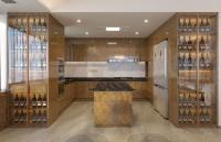 China L-Shaped Golden-Bronze Stainless Steel Kitchen Cabinet with Wine Display for sale