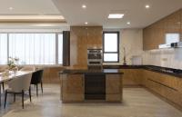 China L-Shaped Golden-Bronze Stainless Steel Kitchen Cabinet with Wine Display for sale