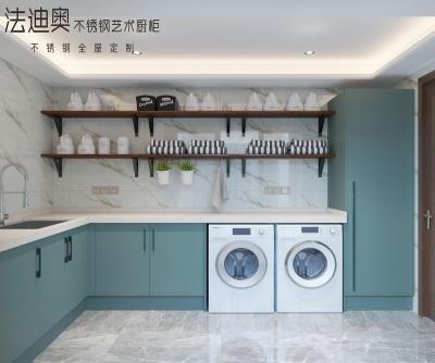 China Teal Stainless Steel Laundry Room Cabinet with Quartz Countertop for sale
