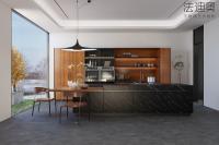 China Double Line Stainless Steel Kitchen Cabinets with Black Island for sale