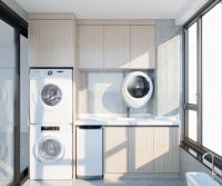 China Beige Wood Grain Balcony Cabinet With Multi-Appliance Integration for sale