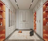 China Custom Stainless Steel Walk-In Closet with Orange Accents & Wave Mirror for sale
