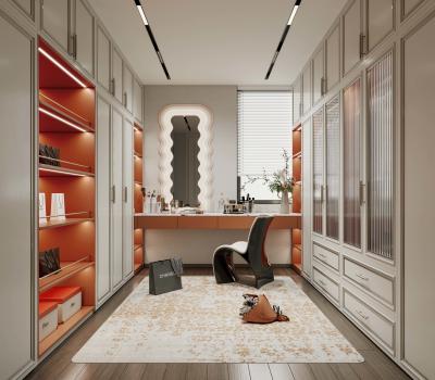 China Custom Stainless Steel Walk-In Closet with Orange Accents & Wave Mirror for sale