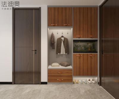 China Warm Walnut Stainless Steel Shoe Cabinet with Leather Handles for sale
