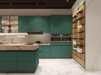 China Lotus Green Stainless Steel Kitchen Cabinets with Island for sale