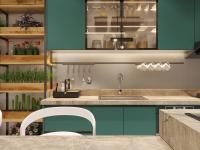 China Lotus Green Stainless Steel Kitchen Cabinets with Island for sale