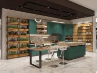 China Lotus Green Stainless Steel Kitchen Cabinets with Island for sale