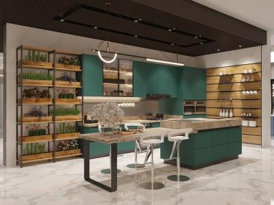 China Lotus Green Stainless Steel Kitchen Cabinets with Island for sale