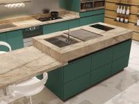 China Lotus Green Stainless Steel Kitchen Cabinets with Island for sale