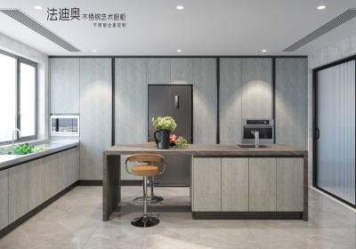 China Cement Gray Stainless Steel Kitchen Cabinets with Island for sale