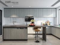 China Cement Gray Stainless Steel Kitchen Cabinets with Island for sale