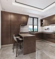 China Modern U-Shaped Stainless Steel Kitchen Cabinets With Sleek Stone Grain Design for sale