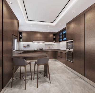 China Modern U-Shaped Stainless Steel Kitchen Cabinets With Sleek Stone Grain Design for sale