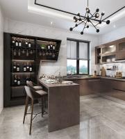China Modern U-Shaped Stainless Steel Kitchen Cabinets With Sleek Stone Grain Design for sale