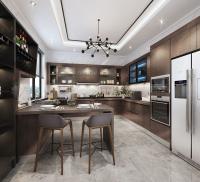 China Modern U-Shaped Stainless Steel Kitchen Cabinets With Sleek Stone Grain Design for sale